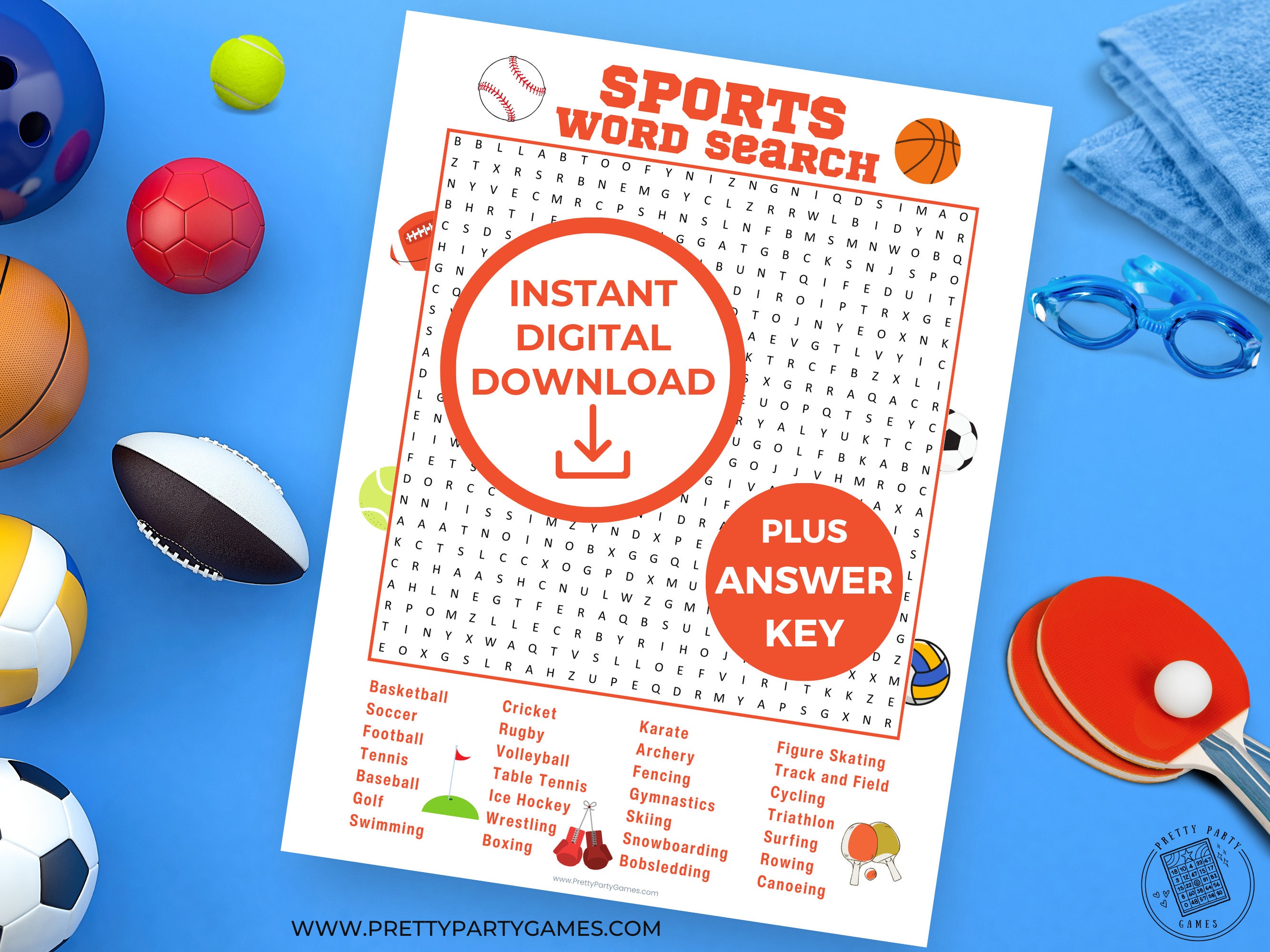 Sports Word Search Printable Game Answer Key, Fun for Kids, Adults ...