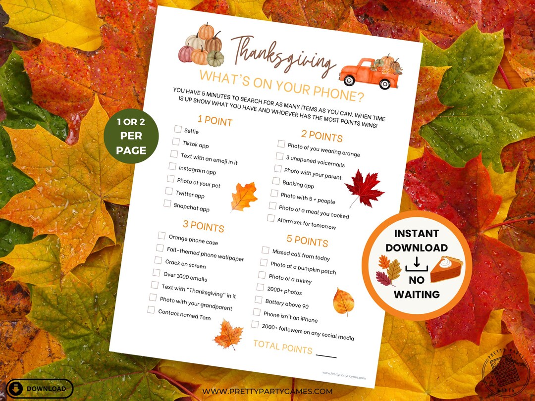 Thanksgiving What's on Your Phone Game, Friendsgiving Cellphone ...