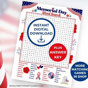 Memorial Day Word Search Puzzle and Solution, Family Games for Adults ...