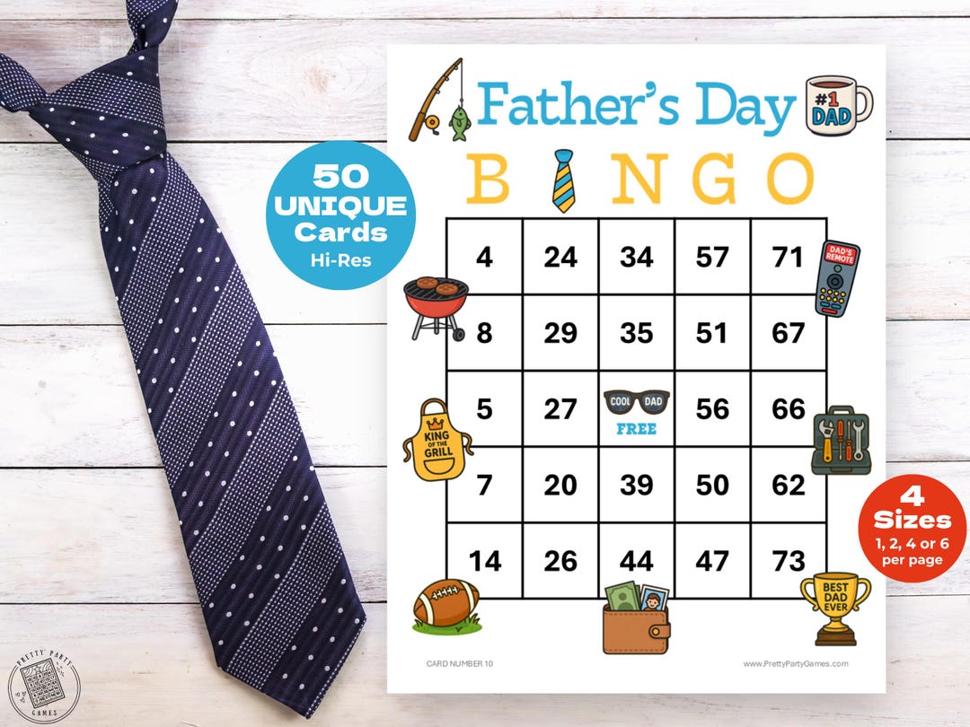 Fathers Day Bingo Cards, 50 Printable Bingo Cards With Numbers, Dads ...
