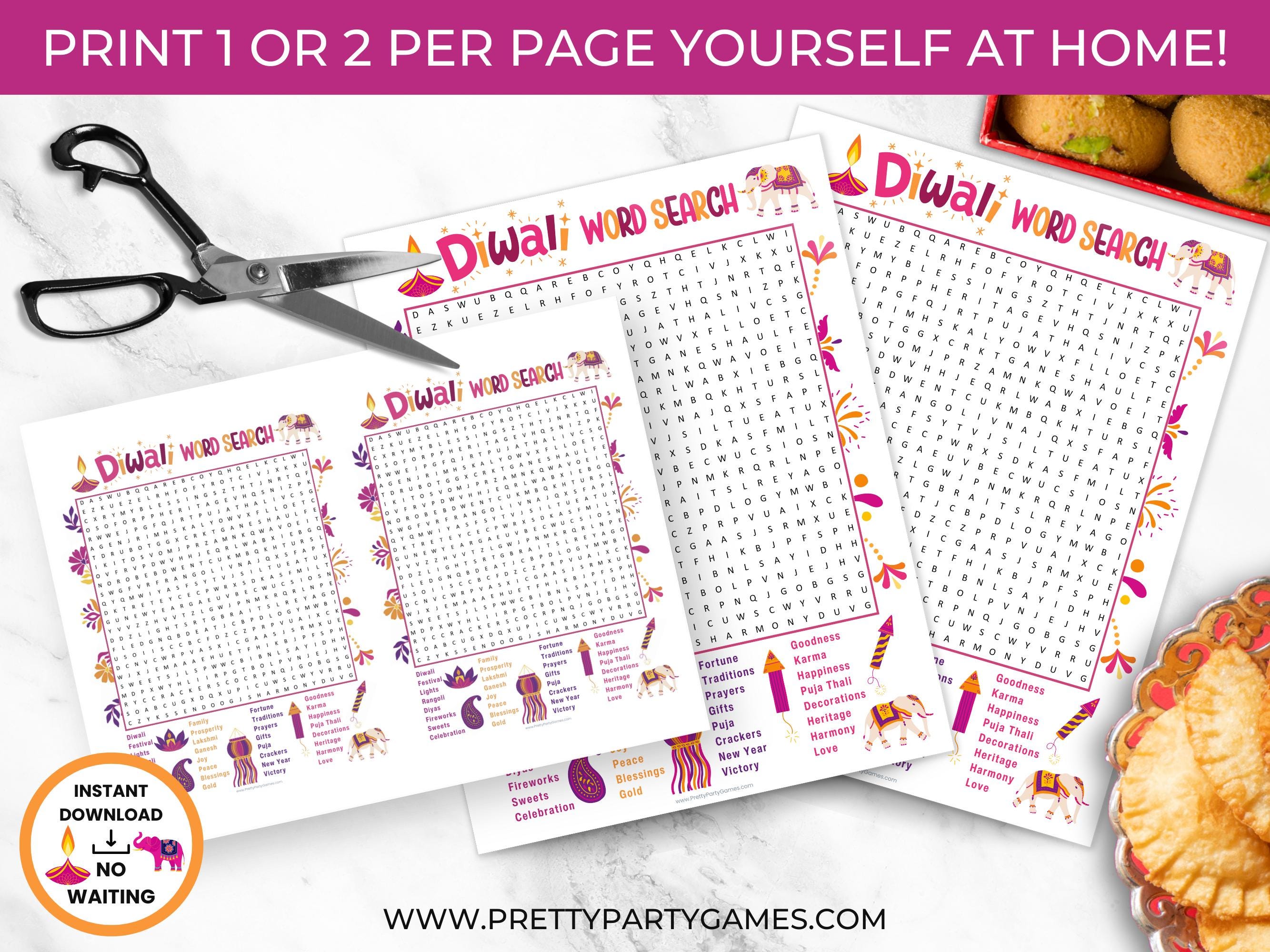 Diwali Word Search Puzzle, Printable Party Ideas for Kids & Adults ...