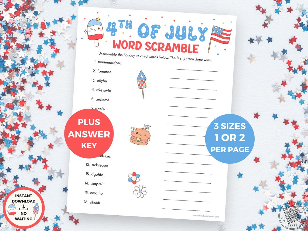 4th of July Word Scramble, Independence Day Cookout Activities ...