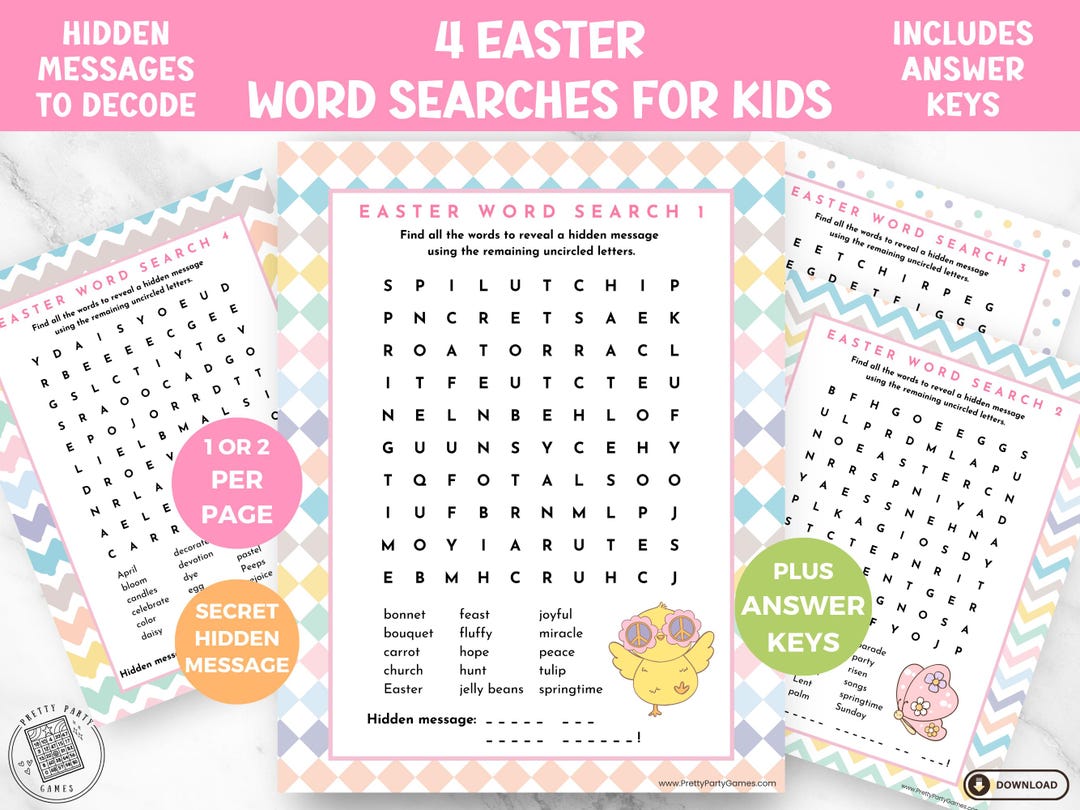 4 Printable Easter Word Search Puzzles, Word Search Party Game for Kids ...