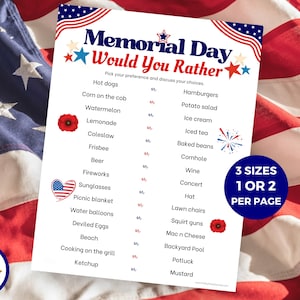 Memorial Day Would You Rather Game, Printable Party Game for Groups ...