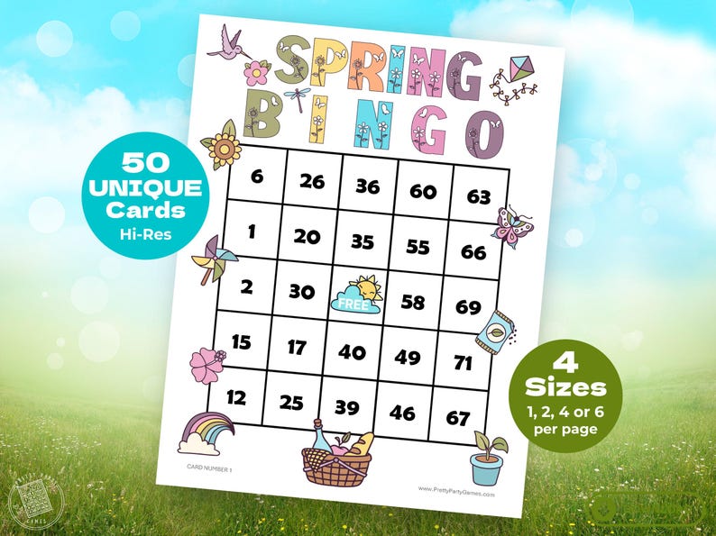 50 Spring Bingo Cards With Numbers, Springtime Printable Party Games ...