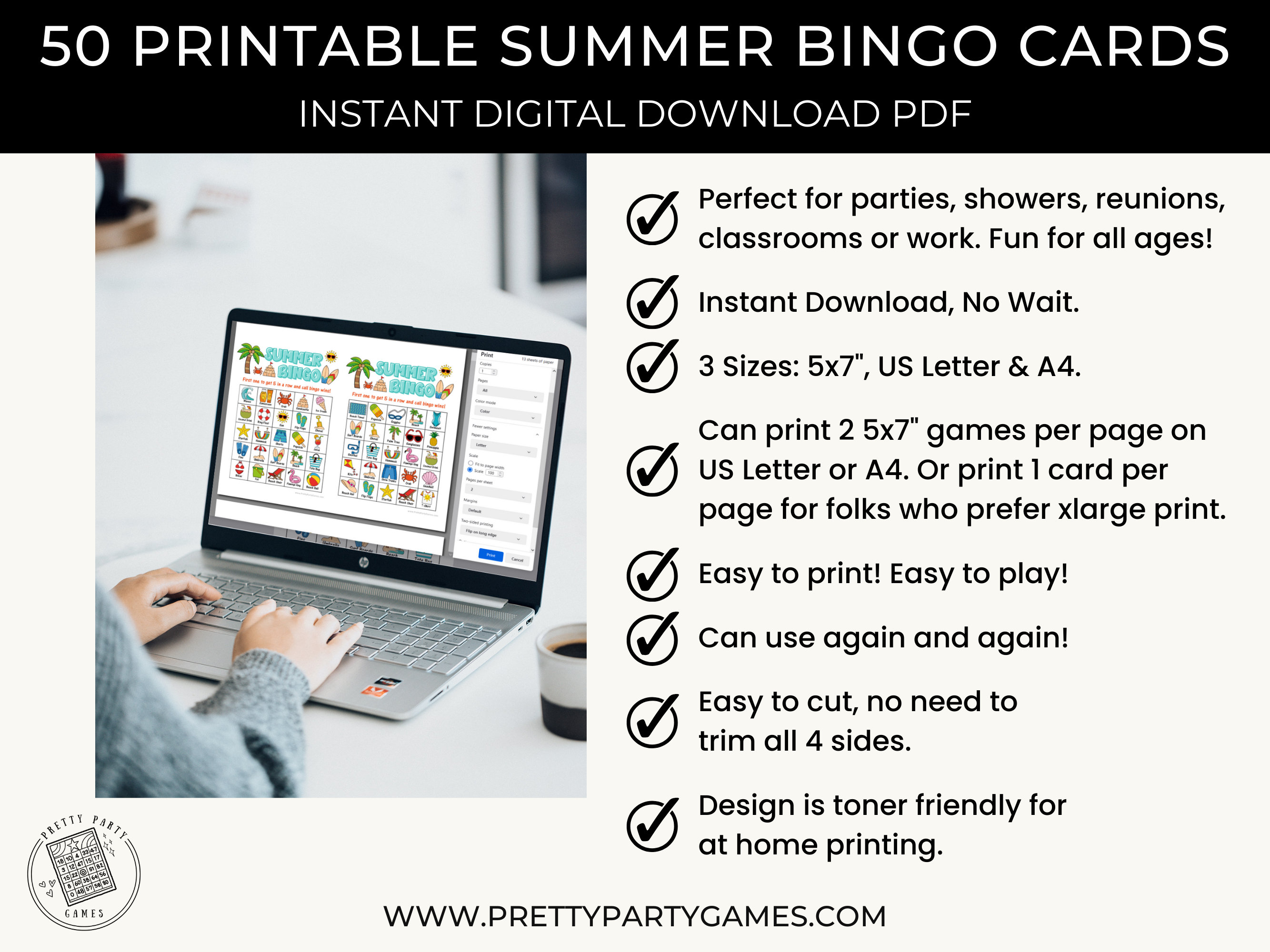 50 Beach Party Bingo Cards, Pool Party Bingo Game Printable, Summer ...