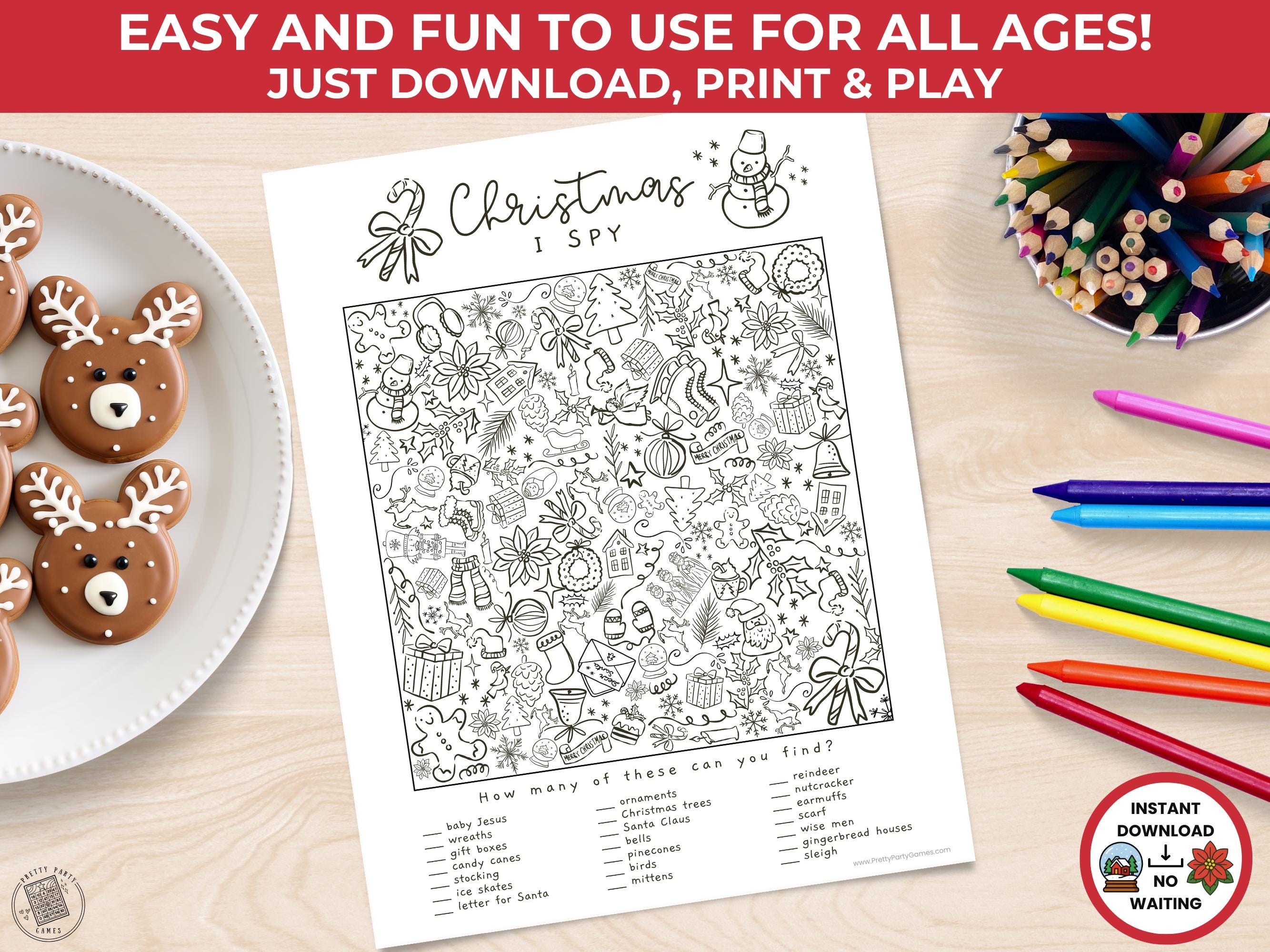 Printable Christmas I Spy Game & Coloring Page, Holiday Party Games for ...