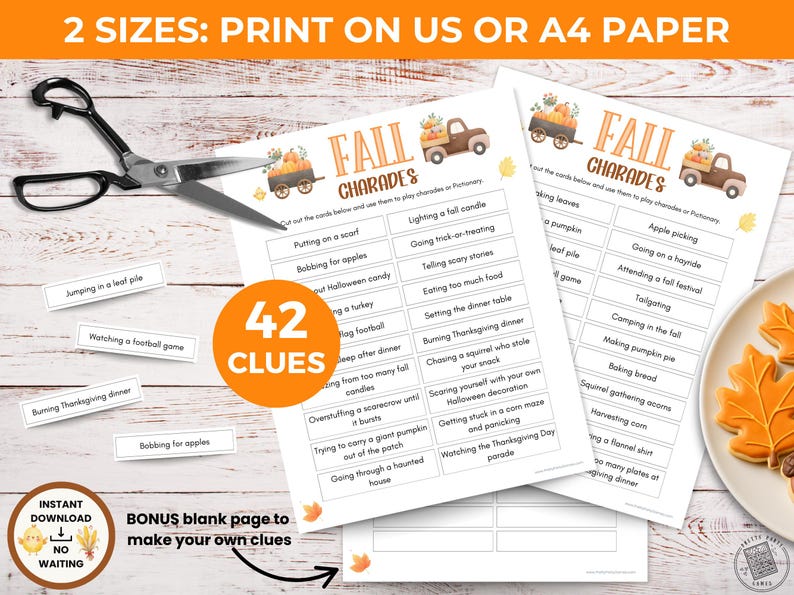 Fall Charades Game Clues Printable, Autumn Team Building Charades ...