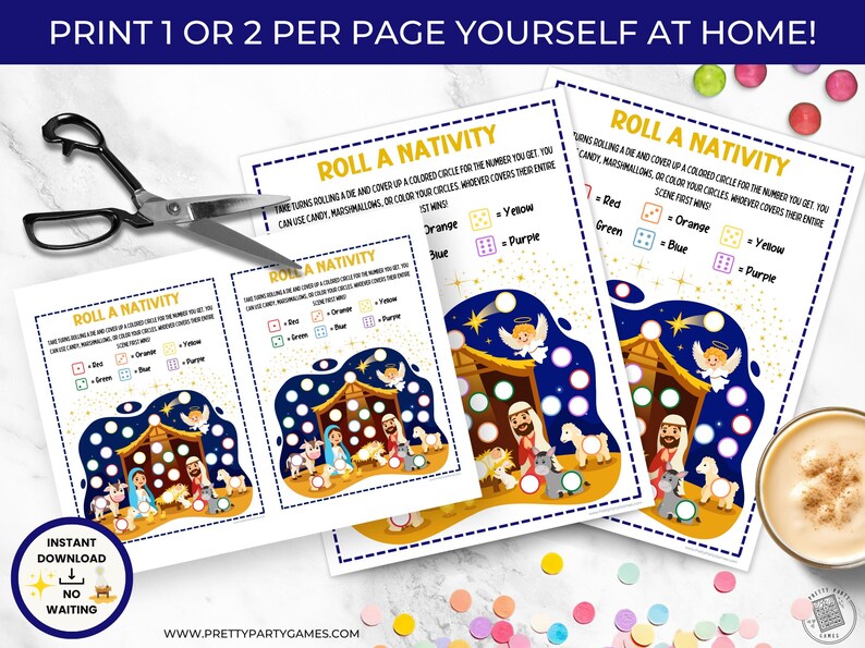 Roll A Nativity Game, Dice Game Printable, Christmas Candy Dice Games ...