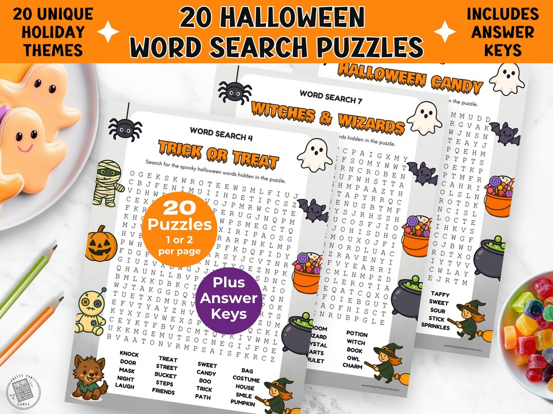 20 Colorful Halloween Word Search Puzzles, Halloween Word Search for ...