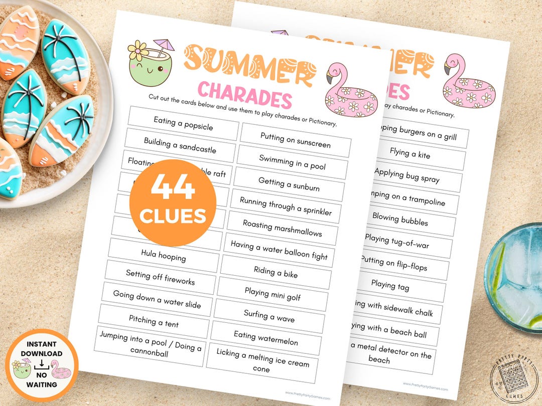 Summer Charades Clues, Fun Summer Activities for Kids Teens Adults ...