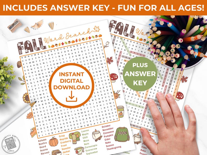 Fall Word Search Printable + Answer Key, Autumn Theme Wordsearch Puzzle ...