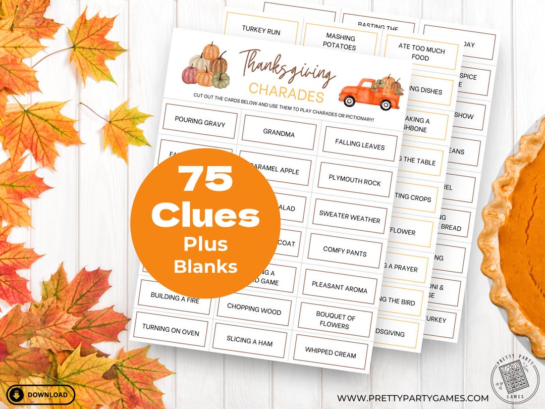 Thanksgiving Charades Printable Game, Holiday Activities for Kids ...