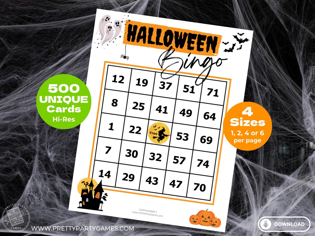 500 Halloween Bingo Cards With Numbers, Printable Party Games, Cute ...