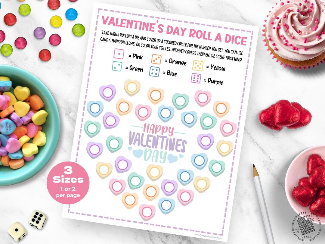 Valentine's Day Roll A Dice Game, Candy Dice Game Printable, Dinner ...
