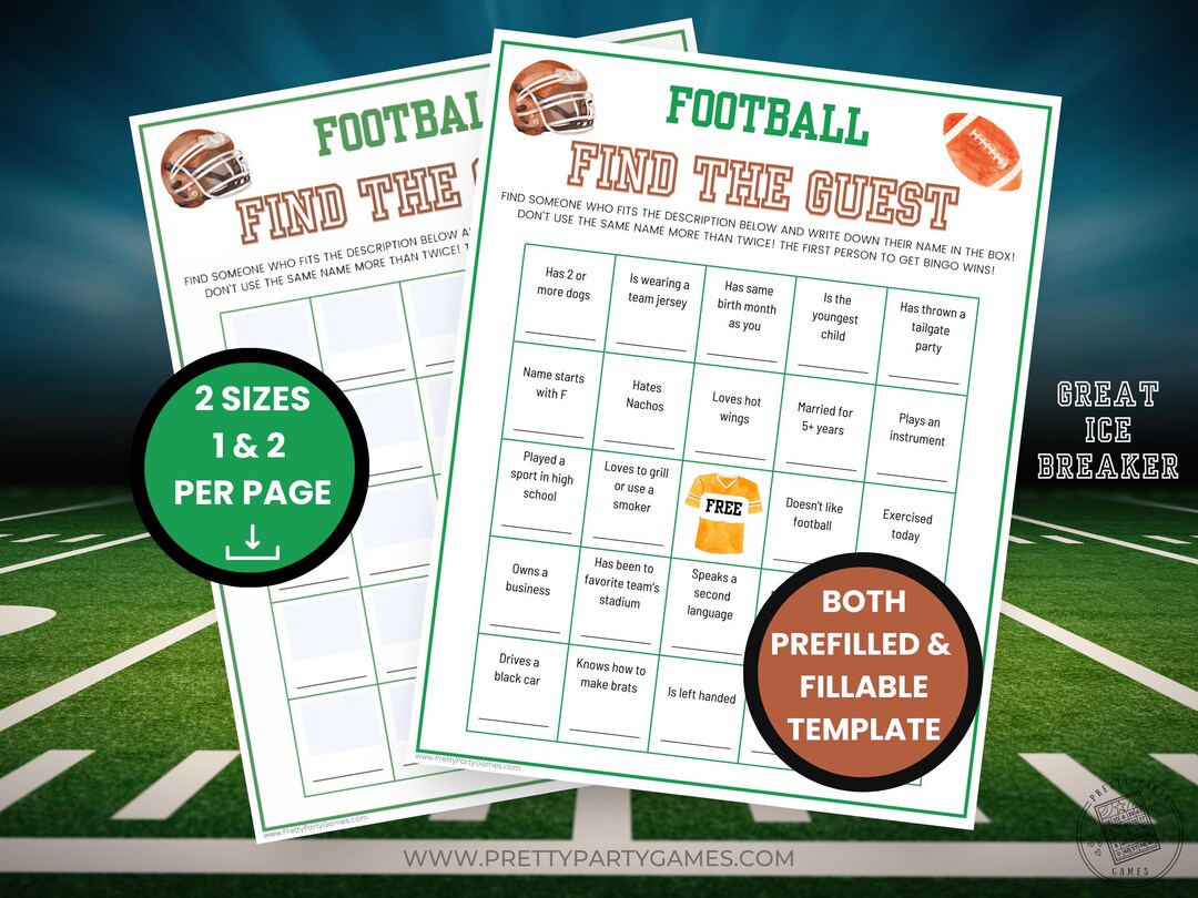 EDITABLE Football Mix & Mingle Bingo Card Printable, Find the Guest ...