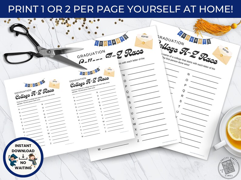 Graduation A-Z Race Game, Fast Printable Party Games to Play at A ...