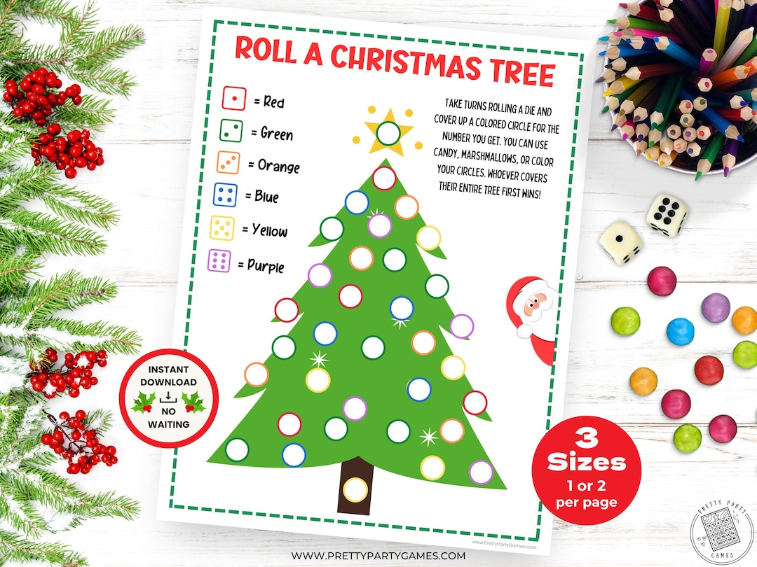 Roll A Tree Dice Game, Christmas Candy Dice Games for Kids, Printable ...