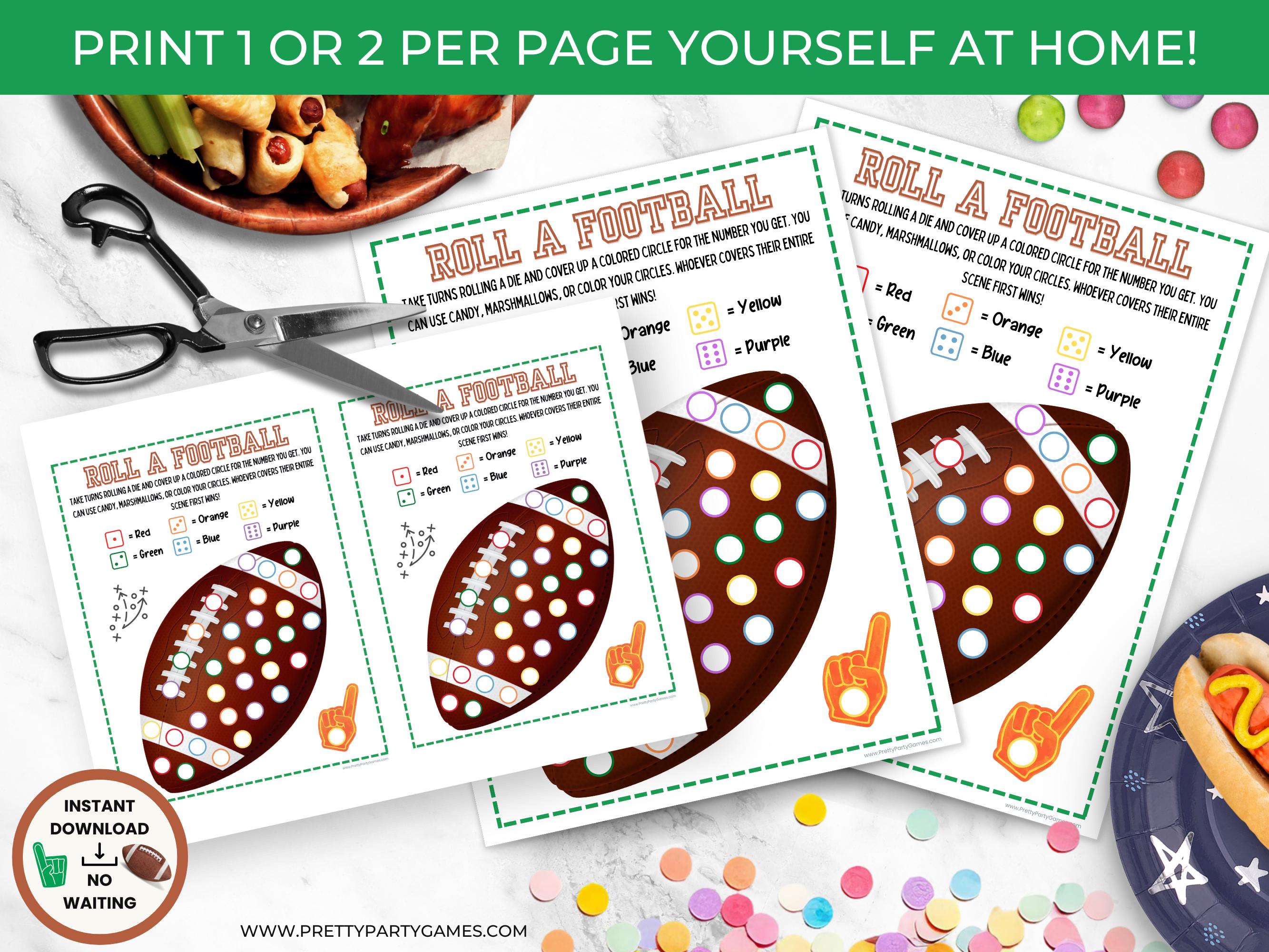 Football Roll A Dice Printable Party Game, Sports Candy Dice Games for ...