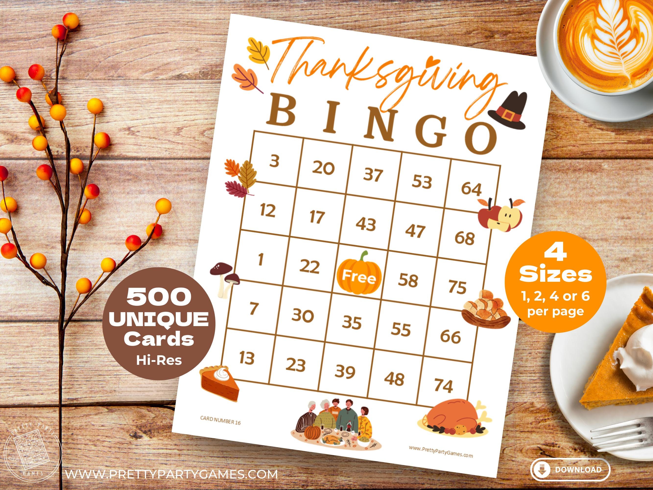 500 Thanksgiving Bingo Cards With Numbers, Fall Church Bingo Night ...