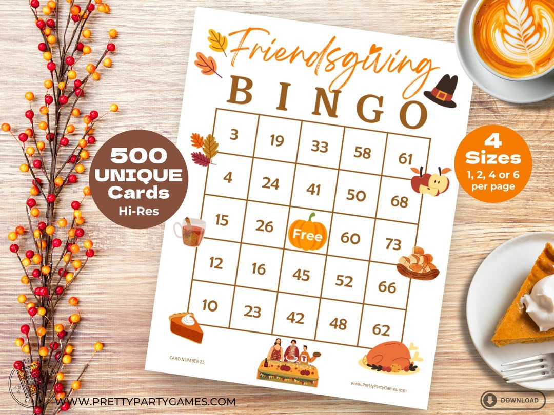 500 Friendsgiving Bingo Cards With Numbers, Printable Friendsgiving ...