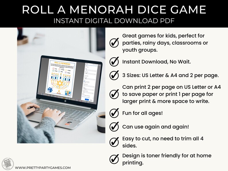 Roll A Dice Menorah & Dreidel Printable Game, Hanukkah Party Games for ...