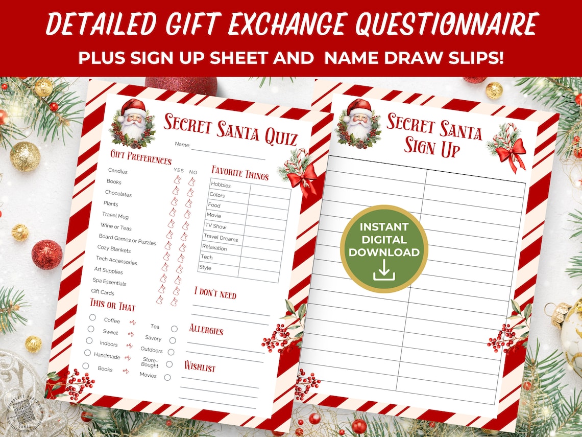 Secret Santa Questionnaire Bundle for Coworkers, Christmas Gift ...
