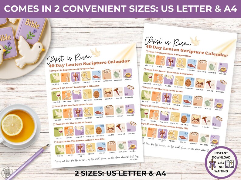 40 Day Lenten Scripture Calendar Printable, Catholic Lent Bible Reading ...
