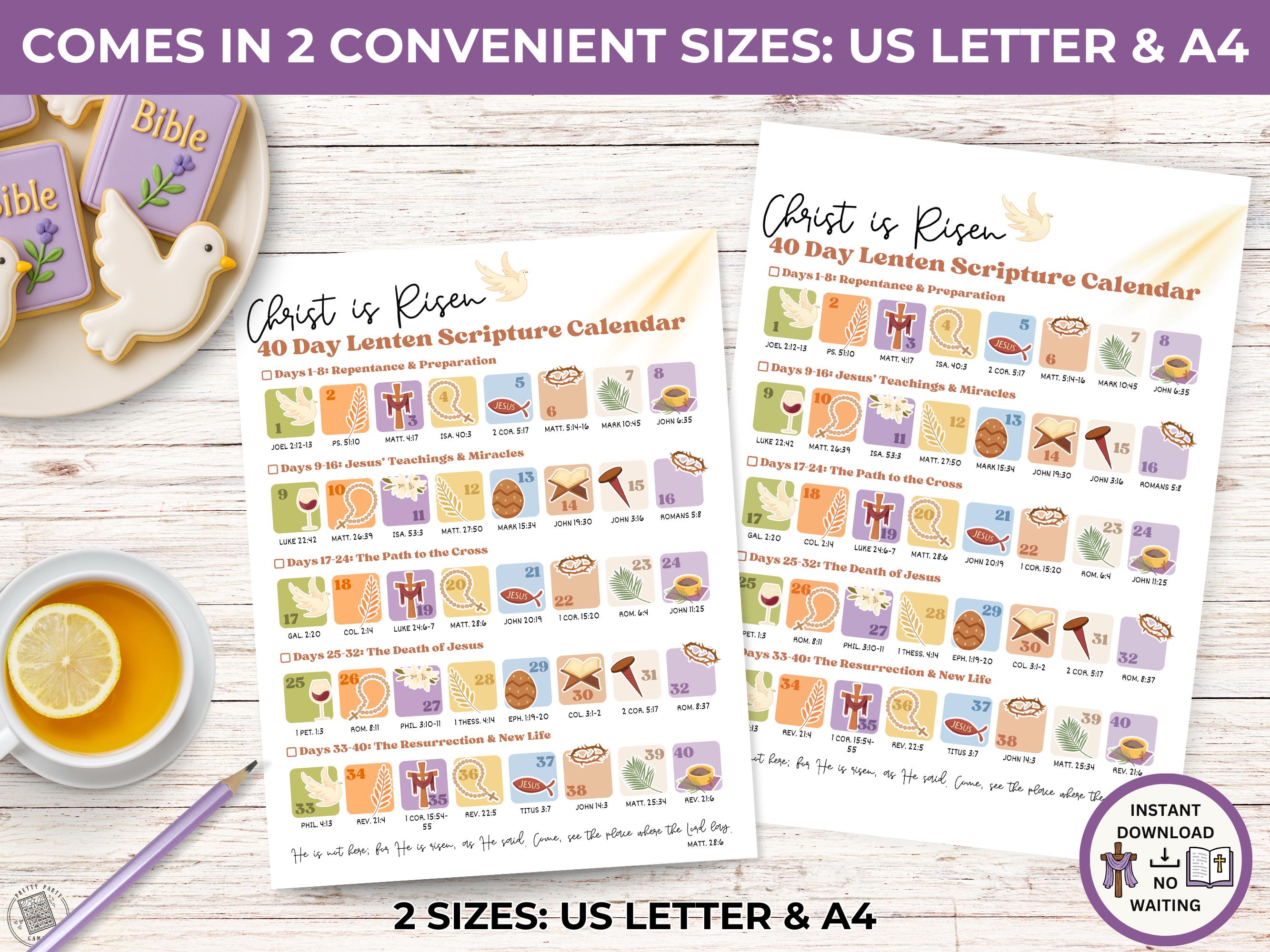 40 Day Lenten Scripture Calendar Printable, Catholic Lent Bible Reading ...