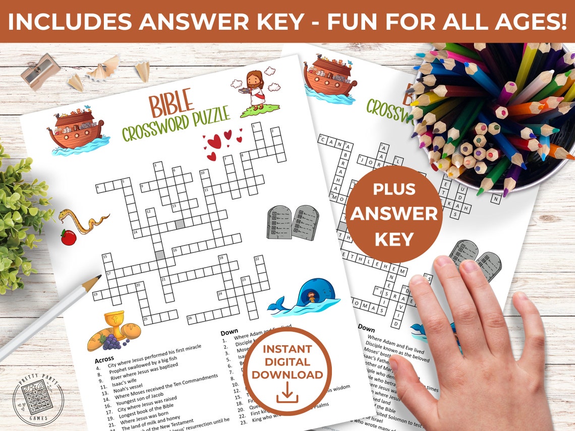 Bible Crossword Puzzle Printable Solution, Bible Study Games for Kids ...