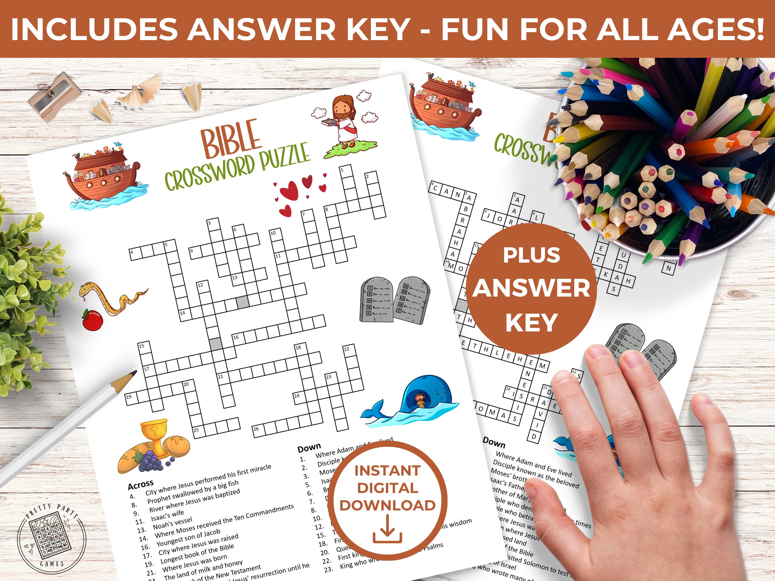 Bible Crossword Puzzle Printable Solution, Bible Study Games for Kids ...