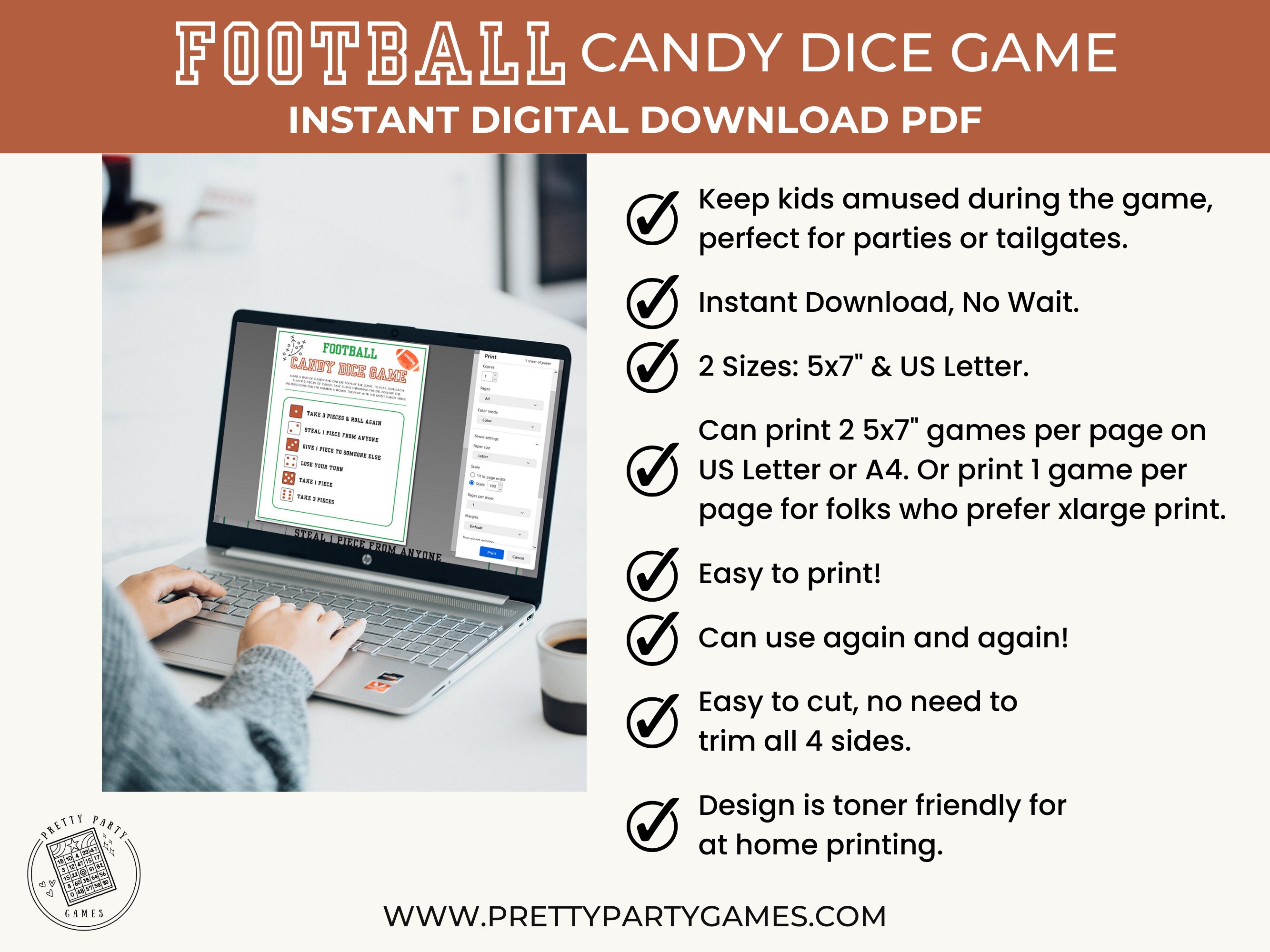 Football Candy Dice Game Kids, Printable Roll A Dice Candy Game, Fun ...