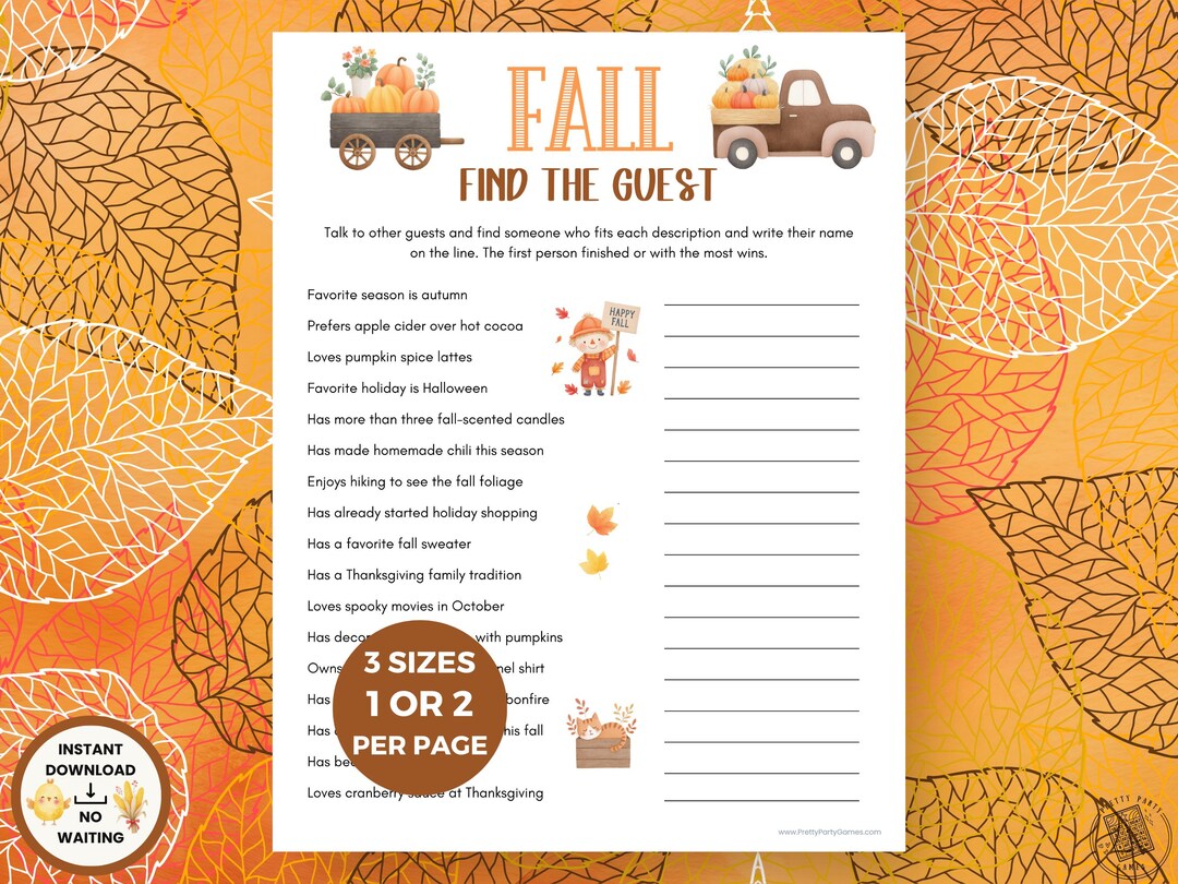 Fall Find the Guest Game, Printable Group Icebreaker Game for Teens ...