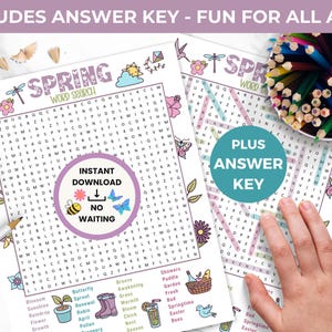 Spring Word Search Printable + Answer Key, Wordsearch Puzzles for Kids ...