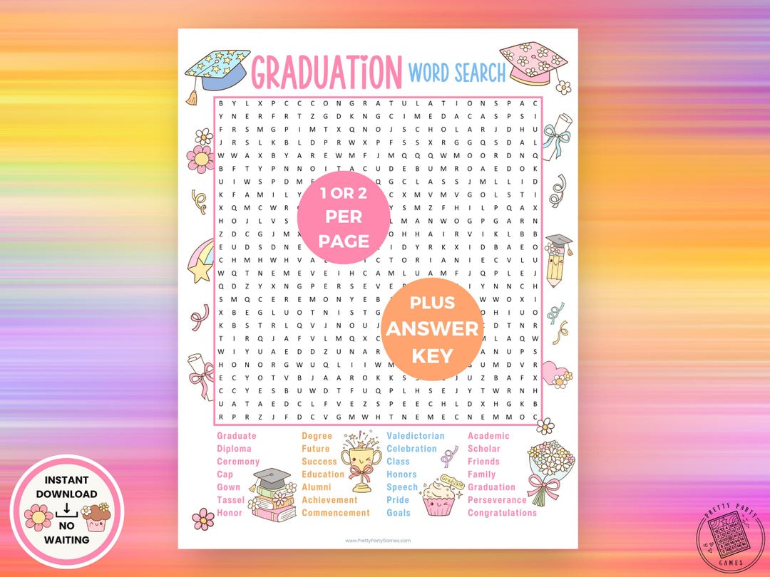 Graduation Word Search, Printable Word Search Puzzle, Retro Groovy ...