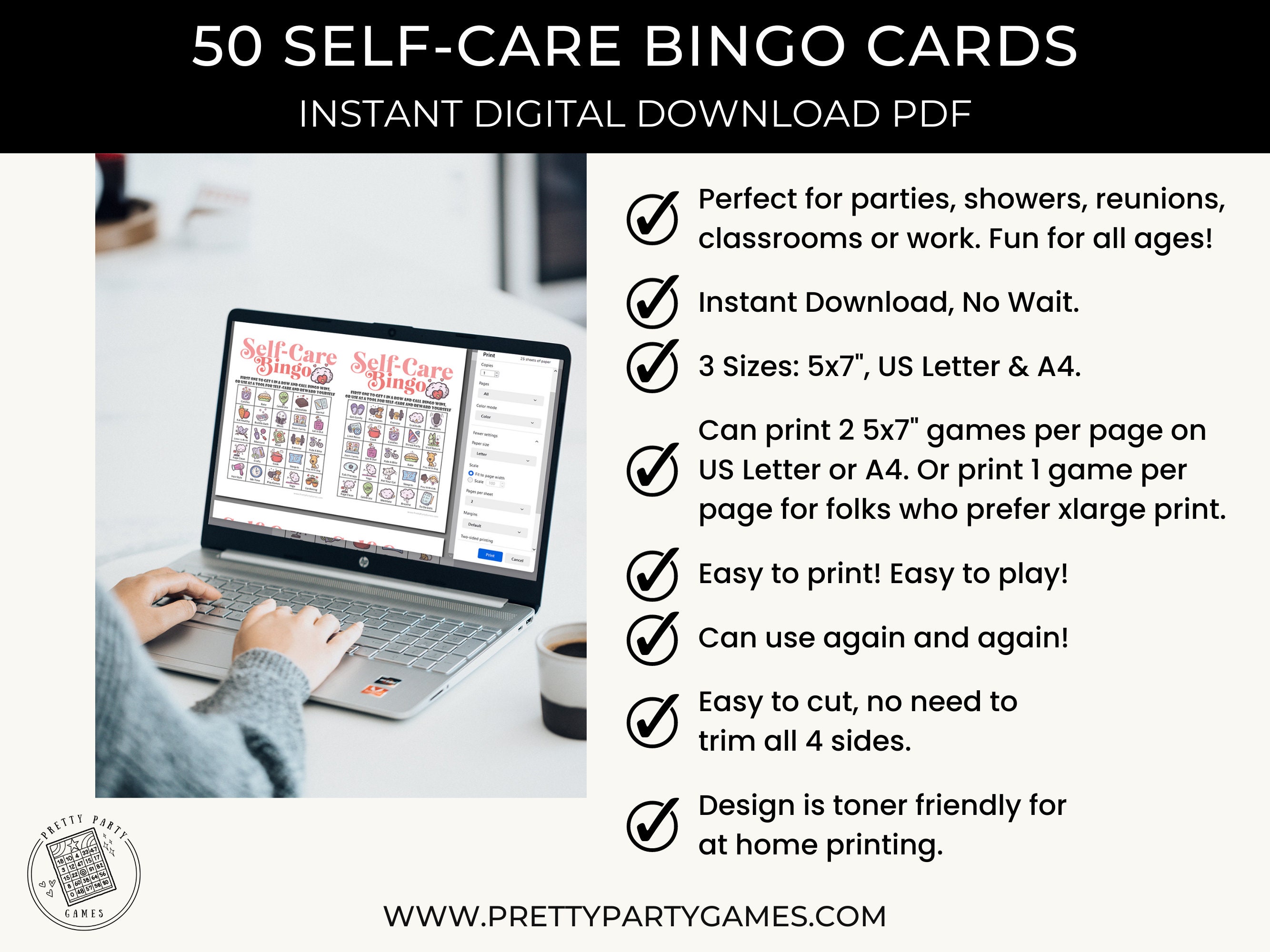 Self Care Bingo Game Printable, 50 Mental Health Self-care Bingo Cards ...