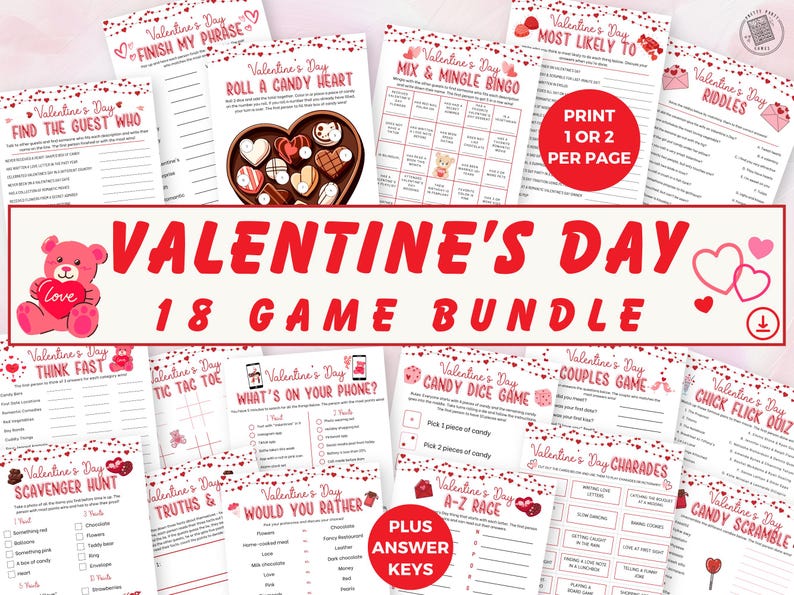 18 Printable Valentines Day Games Bundle, Great for Classroom Work ...