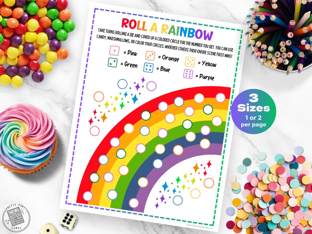Rainbow Roll the Dice Game, Birthday Candy Dice Game Printable, Roll A ...