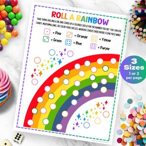 Rainbow Roll the Dice Game, Birthday Candy Dice Game Printable, Roll A ...