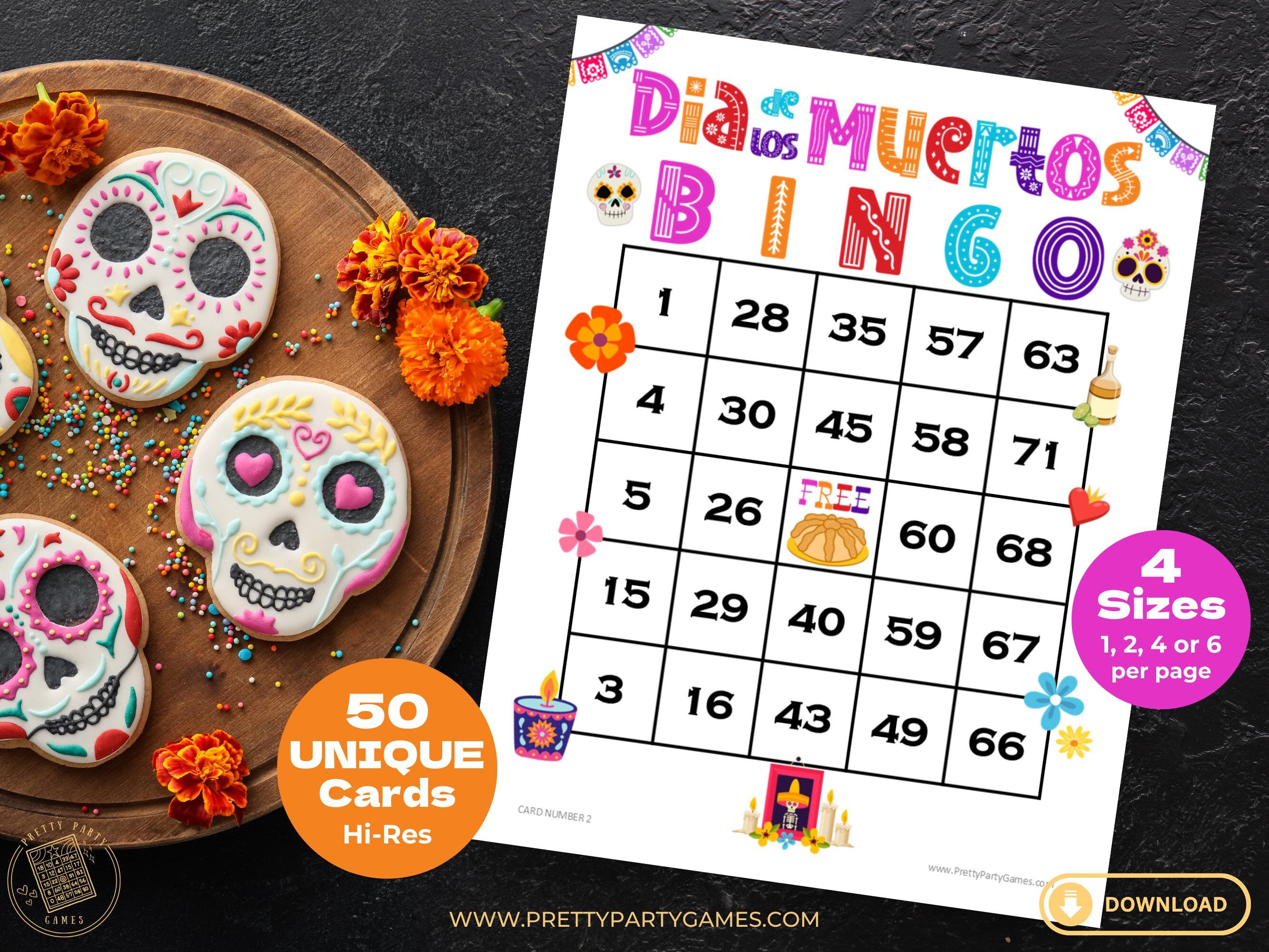 50 Dia De Los Muertos Bingo Cards With Numbers, Printable Party Games ...