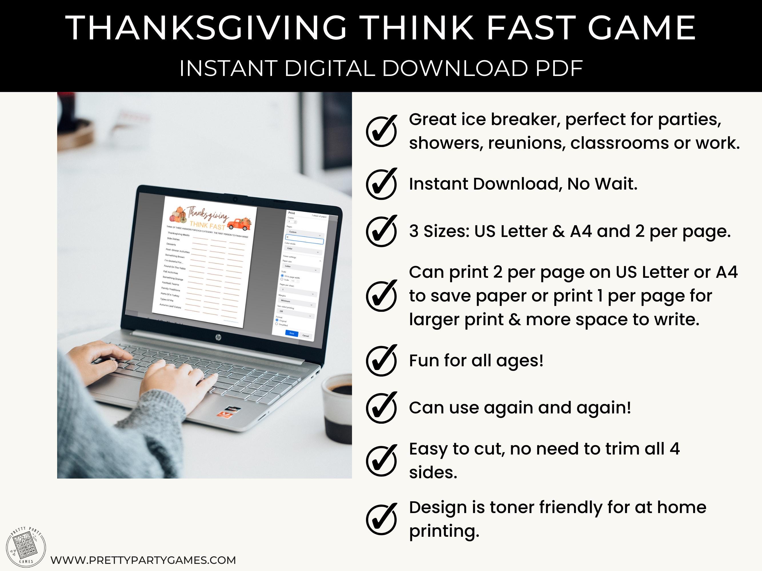 Thanksgiving Think Fast Office Game, Friendsgiving Party Games for ...