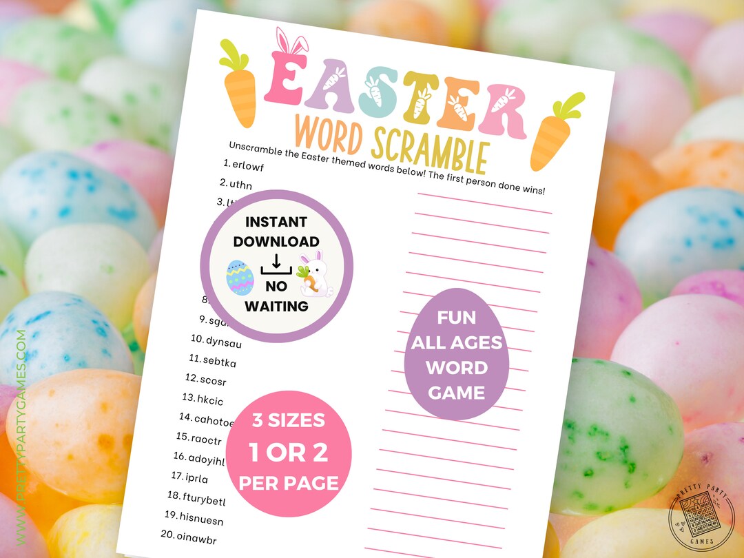 Easter Word Scramble Game, Printable Easter Party Games, Fun Easter ...