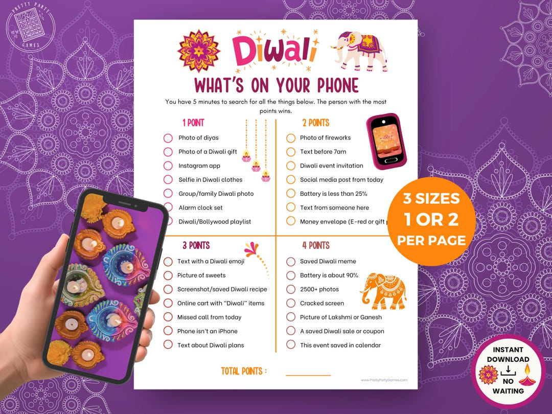 Diwali What's on Your Phone Cellphone Scavenger Hunt, Festival of ...