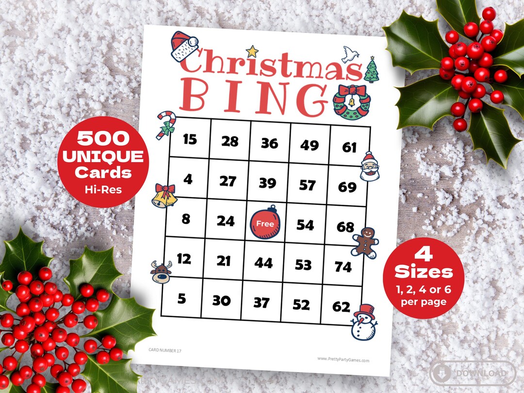 500 Christmas Bingo Cards With Numbers, Fun Christmas Bingo Game for ...