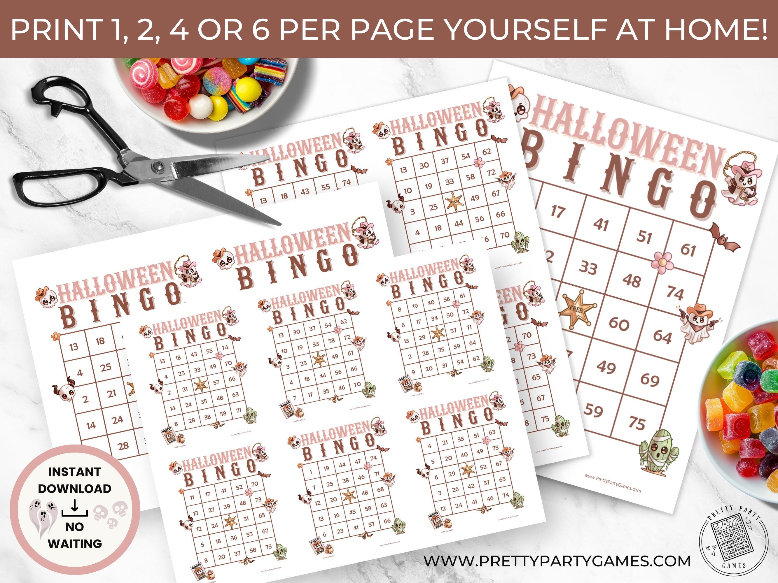 500 Pink Cowboy Ghost Halloween Bingo Cards With Numbers, Printable ...