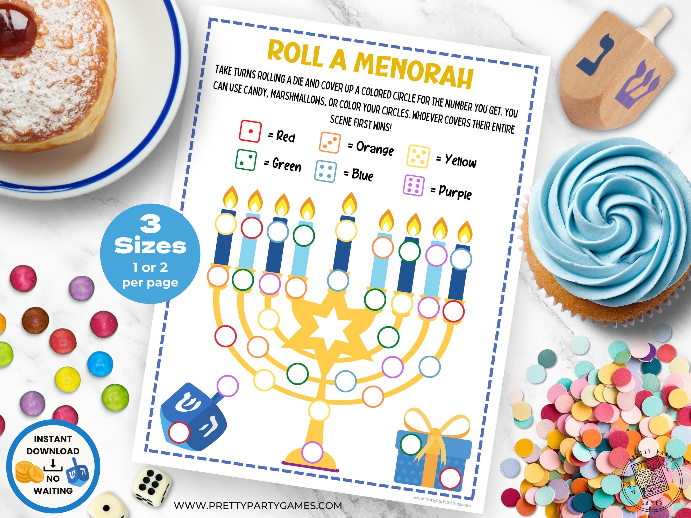 Roll A Dice Menorah & Dreidel Printable Game, Hanukkah Party Games for ...