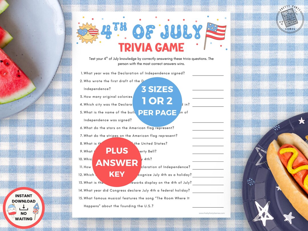 4th of July Trivia Game, Independence Day Cookout Activities, Printable ...