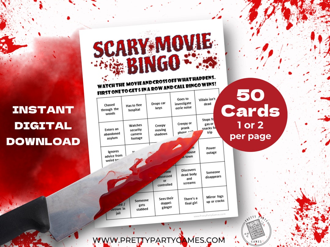 Scary Movie Bingo Game Printable, 50 Bingo Cards, Scary Party Games for ...