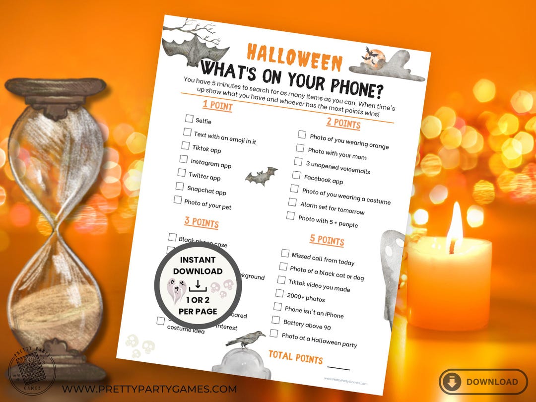 What's on Your Phone Halloween Game, Cell Scavenger Hunt for Teens ...