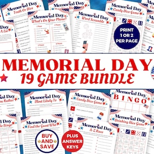 Memorial Day Game Bundle for Adults & Kids, 19 Printable Party Games ...